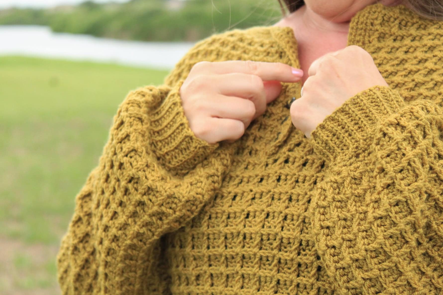 Comfy Crochet Waffle Stitch Sweater Pattern – Apricity Henley - Two Brothers Blankets