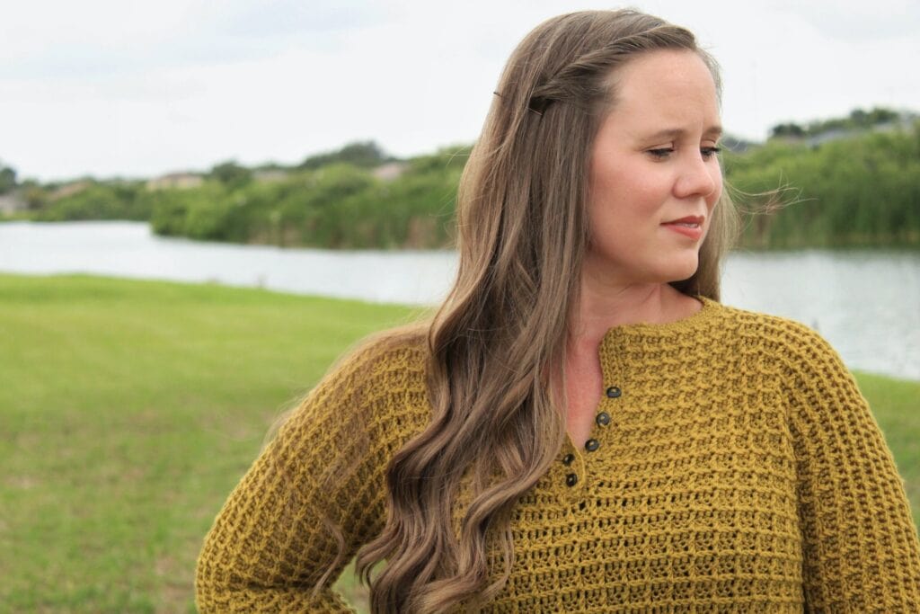 Comfy Crochet Waffle Stitch Sweater Pattern – Apricity Henley - Two ...
