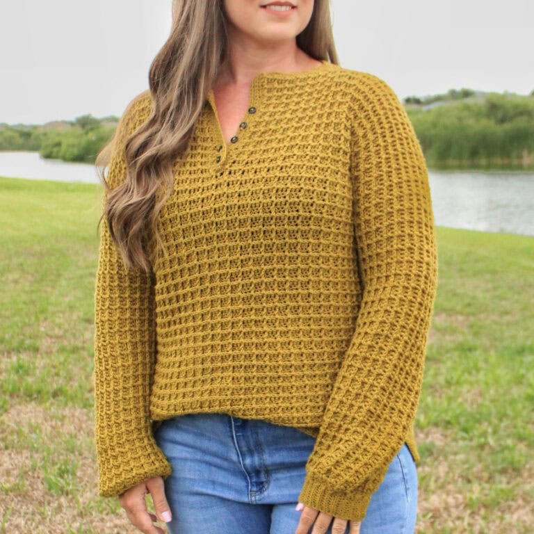 Comfy Crochet Waffle Stitch Sweater Pattern – Apricity Henley - Two ...