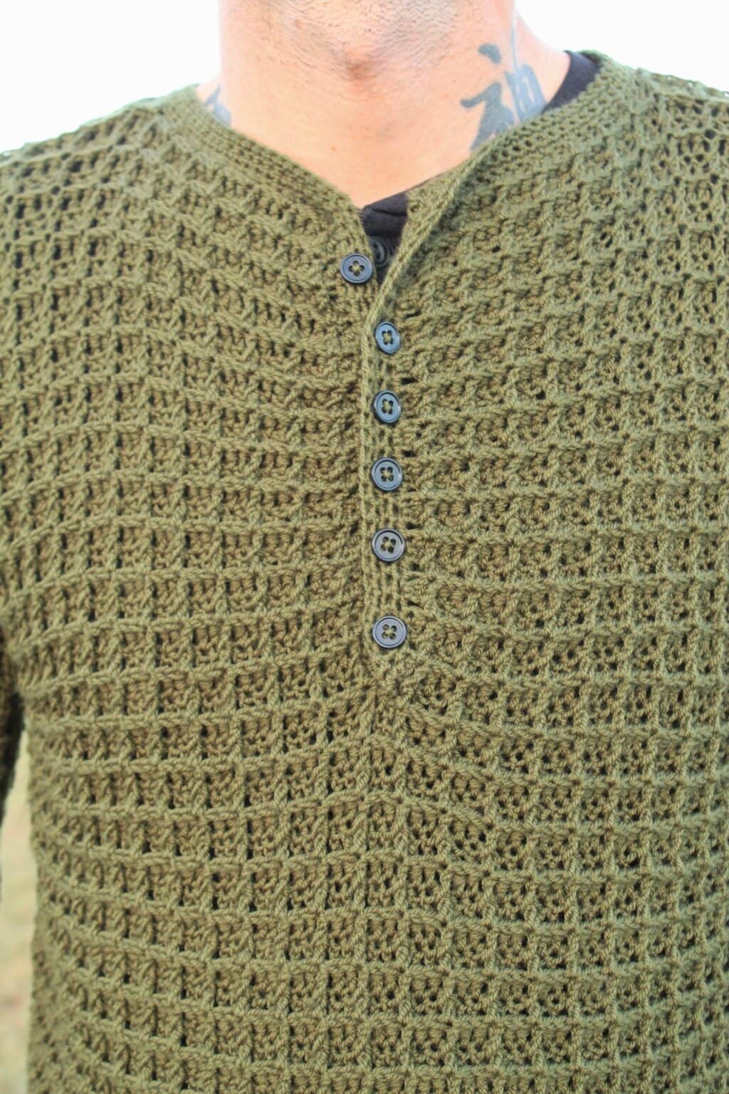 Crochet Men's Sweater Pattern – Men's Apricity Henley - Two Brothers ...